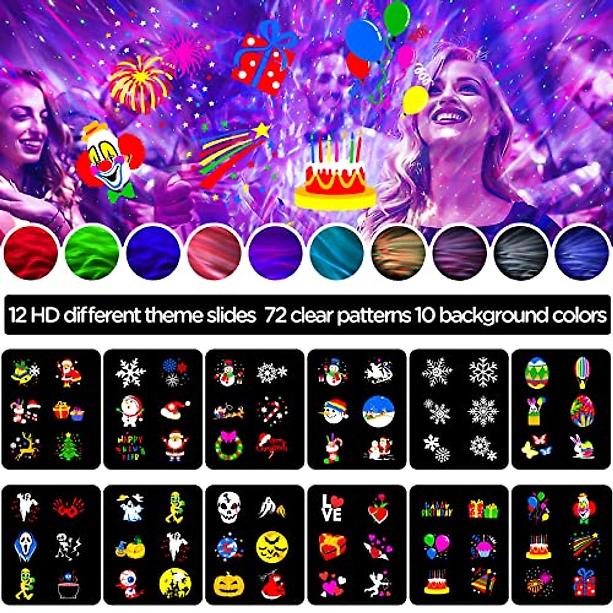 2022 Upgrade Christmas Halloween Snowflake Projector Lights Outdoor Christmas Decorations, 22 HD Slides 3D Ocean Wave Holiday Projector Waterproof with Remote Control for Xmas Indoor Party Yard Garden