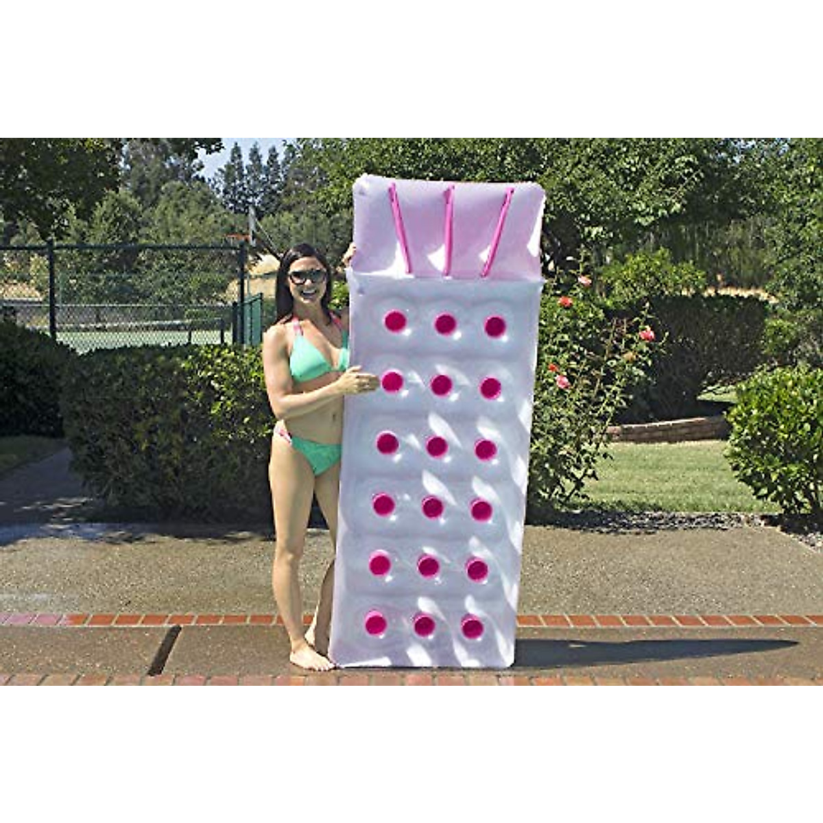 Poolmaster 83356 French Pocket Swimming Pool Mattress, Pink, Blue or Yellow