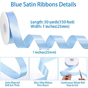 Blue Ribbon, 50 Yards 1 Inch Light Blue Ribbon Baby Blue Satin Ribbon Stocking Stuffers for Gift Wrapping Wedding Invitation Flower Bouquet Party Christmas Decorations