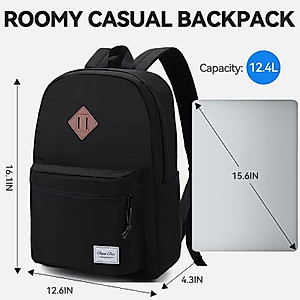 School Backpack, Chase Chic Casual Backpack Black Unisex Classic Lightweight Water Resistant Rucksack Travel Backpack Fits 15.6 Inch Laptop