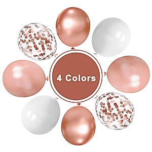 Nobledecor 75 Pcs 12 Inch Rose Gold Balloons,Rose Gold and White Balloons,Rose Gold Metallic Latex Confetti Balloons for Birthday Wedding Engagement Bridal Shower Bachelorette Party Decorations