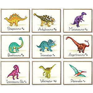 9 Pieces Dinosaur Wall Prints Dinosaurs Poster Wall Decals with Unframed Pictures Dinosaur Birthday Gift for Nursery and Kids Room Decorations