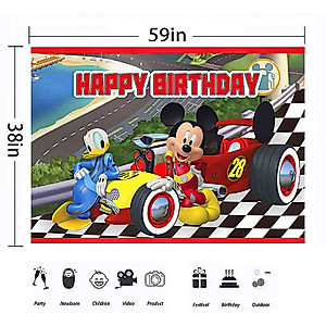 Mickey and The Roadster Racers Backdrop for Birthday Party Decorations Mickey Banner for Baby Shower Party Supplies 5x3ft
