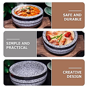 Veemoon Korean Soup Stew Ramen Pot Korean Kitchenware Dolsot Bibimbap Bowl 14 CM: Bowl with Wood Base Dolsot Pot Dolsot Ttukbaegi Bowl for Korean Soup Rice Ceramic Soup Bowl Stone Bowl