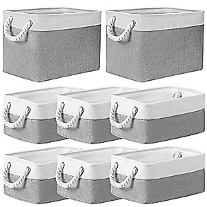 8 Pack Fabric Storage Baskets for Shelves Collapsible Storage Bins Decorative Baskets Empty Gift Foldable Cloth Baskets with Handles for Organizing Home Closet Towels Clothes, 2 Sizes (White, Gray)