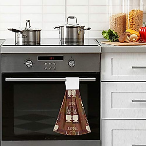 FFYHO 2 Pack Retro Coffee Kitchen Towel with Hanging Loop Quality Fall Theme Decorative Dish Towels Soft Coral Velvet Hand Towels for Bathroom Washcloth Absorbent Tie Towel