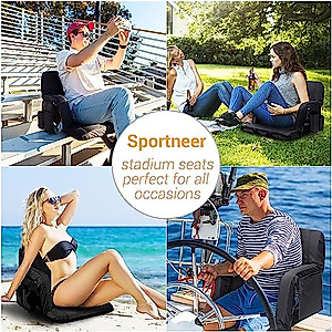 Sportneer Extra Wide Stadium Seats with Back Support, 2 Pack Bleacher Seats with Back and Cushion Wide Padded Stadium Chair with Armrests 6 Reclining Positions Bleacher Chair for Sport Events Camping