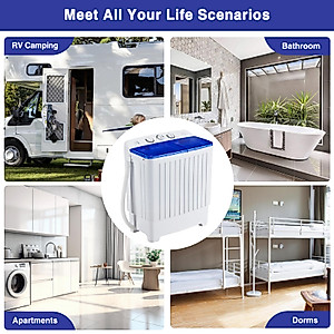 OUTGAVA Washing Machine,20lbs Capacity Twin Tub Laundry Washer w/Gravity Drain, Semi-automatic Laundry Machine for Dormitory Apartments,College, RV, Camping,Portable Machine for Laundry,Blue