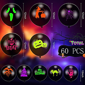 60 Pieces Halloween Neon Glow Balloons, Glow in The Dark Blacklight UV Balloons for Halloween Party Decoration Supplies, 12 Inch