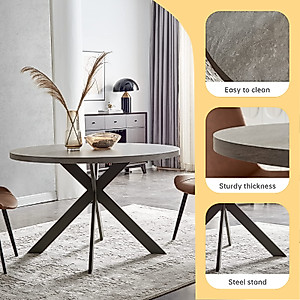 Zerifevni 47" Round Dining Table Set, Mid Century Modern Round Dining Table for 4-6 Person, Steel Legs, Leisure Coffee Table for Kitchen Dining Room, Save Space