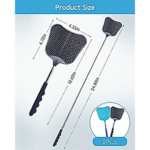 CUNCUI Fly Swatters Heavy Duty Set, with Durable Telescopic Stainless Steel Extendable Handles, for Home, Classroom and Office, 2Pcs, 2 Colors