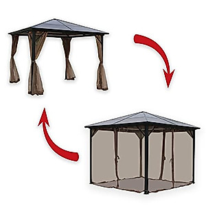 Garden lucky Replacement Gazebo Mosquito Netting 4 Panels for Patio Garden Backyard (10'x12', Brown, Only Netting)