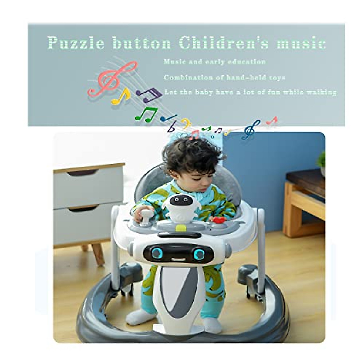 Rrunzfon Baby Walker U-Shaped Walker Prevent O-Legs Multifunctional Anti-Rollover Walker Suitable for More Than 6 Months 360-degree Silent Wheel Light and Music-Dan Hong 8