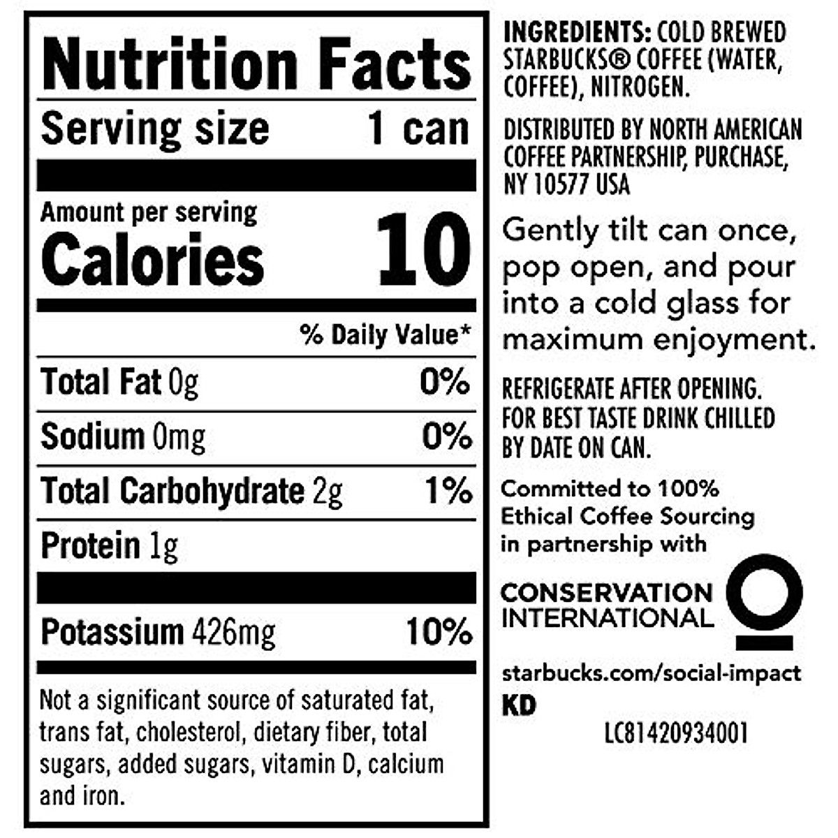 Starbucks Nitro Cold Brew Coffee, Black Unsweetened, 9.6oz Can