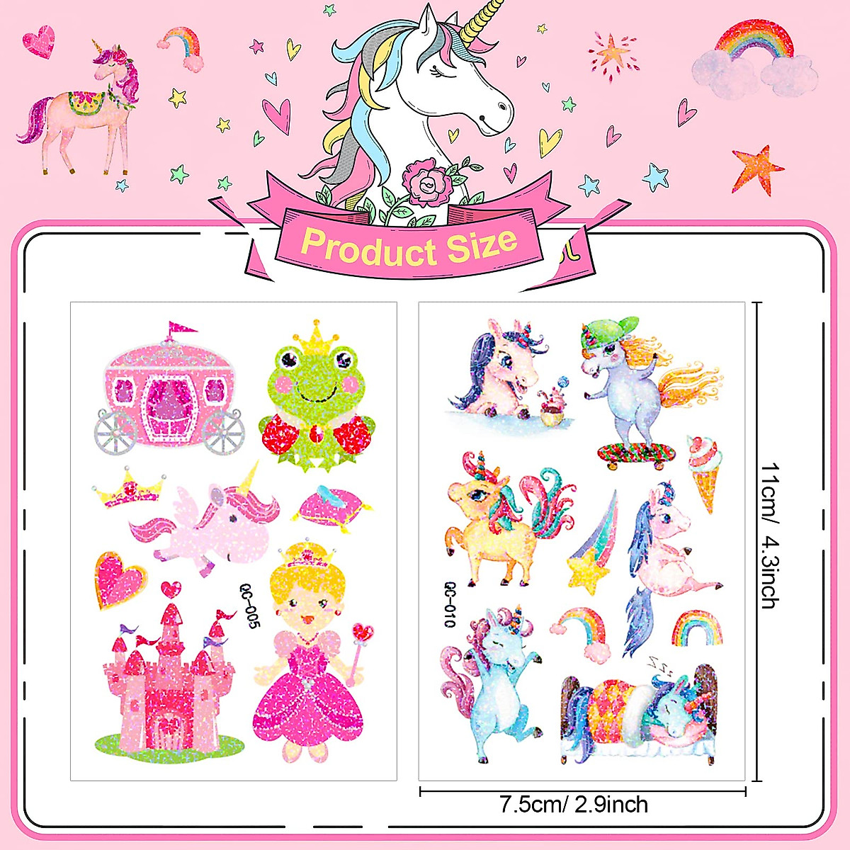 Qpout Glitter Tattoos for Girls, Fake Kids Tattoos for Girls, Princess Butterfly Mermaid Glitter Temporary Tattoos Stickers, Girls Kids Birthday Party Decoration Gifts Bags Filler