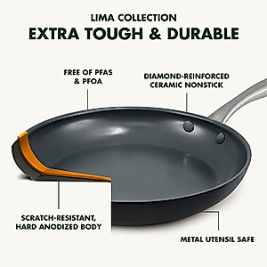GreenPan Lima Midnight Hard Anodized Healthy Ceramic Nonstick 8" and 10" Frying Pan Skillet Set, PFAS-Free, Induction, Oven Safe, Black