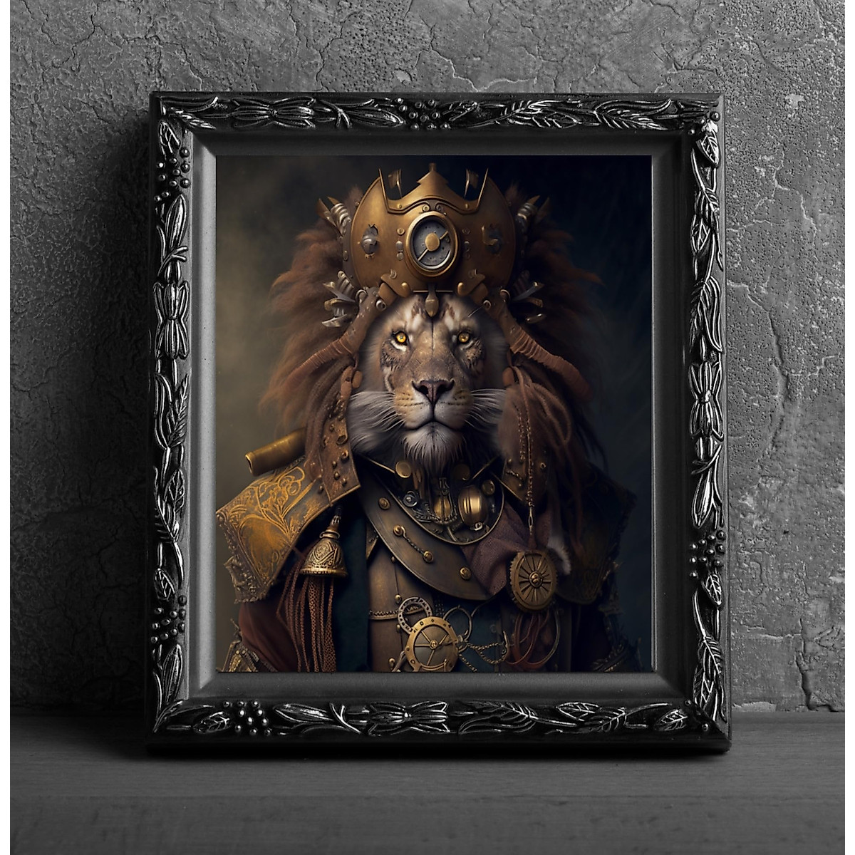 Steampunk Lion, Wall Hanging, Animal Poster Picture, Fantasy Anthropomorphic, Curious Arts Gift (8x10)