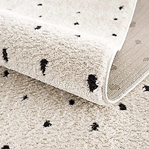 Hauteloom Julie Living Room, Bedroom Shaggy Area Rug - Spotted Polka Dot Carpet - High Pile, Soft Touch, Shag - Black, Cream - 7'10" x 10'