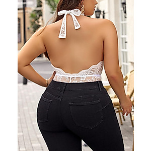 Avidlove Plus Size Lingerie for Women Halter Lace Bodysuit Teddy Babydoll White 20 Plus