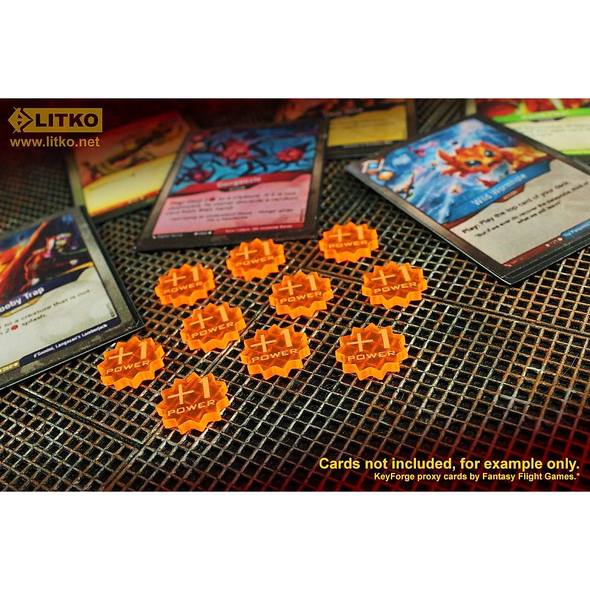 LITKO +1 Power Tokens Compatible with KeyForge Card Game, Fluorescent Orange (10)