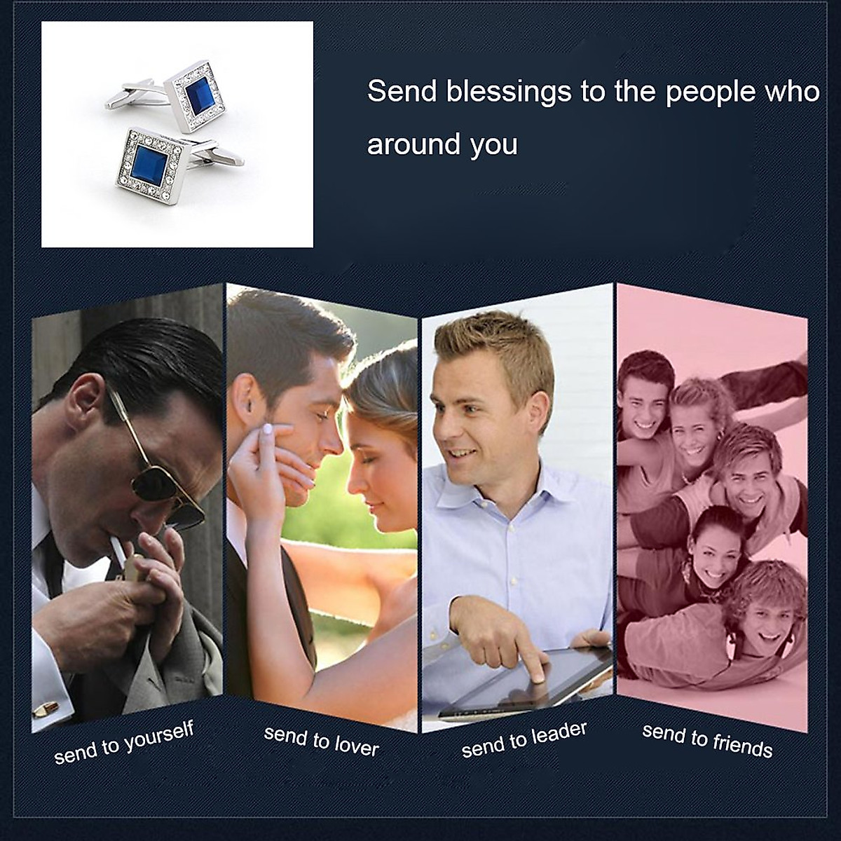 MERIT OCEAN Blue Navy Swarovski Crystal Square Cufflinks for Men Classical Swarovski Cuff Links with Gift Box Elegant Style