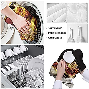 Meet 1998 Wine Glass Beverage Whiskey Kitchen Towels, Set of 4 Hand Drying Towel, Soft Absorbent Multipurpose Cloth Tea Towels for Cooking Baking, Ciger Black Washable Dish Towels Cloth 18x28 Inch