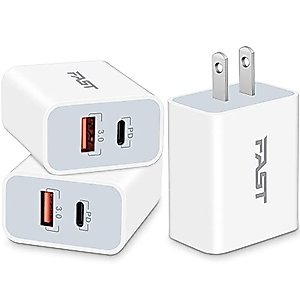 Power-7 USB C Wall Charger, 3-Pack 20W 2Port Fast USBC Charger Block Plug PD Power Adapter Type C Charging Box Brick Cube for iPhone 14 13 12 Pro Max Mini 11 SE XS XR X, Pad, Samsung, Tablet, Android