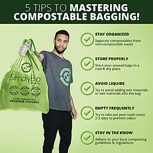 Simply Bio 13 Gallon Compostable Trash Bags Liners Drawstring, Heavy Duty Extra Thick 1 Mil, 49.21 Liter, 30 Bags, Tall Kitchen Food Scrap Waste Bag, ASTM D6400, US BPI and OK Compost Home Certified
