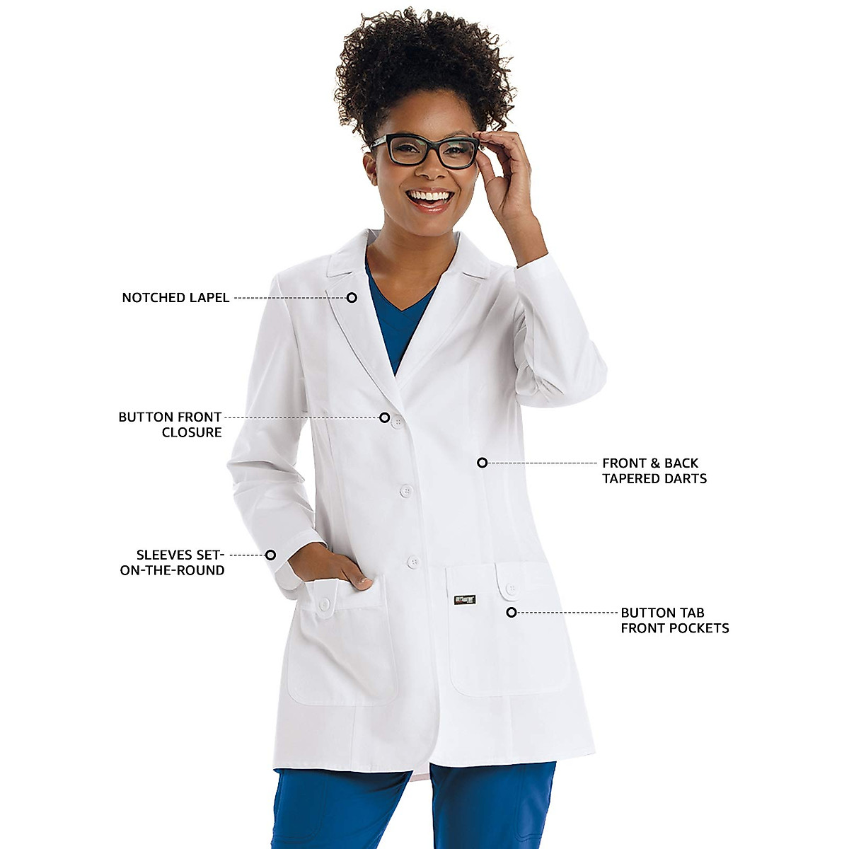 Grey's Anatomy 7446 Missy 2 Pkt White Lab Coat w/ Back Tab Small