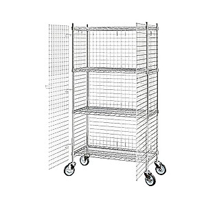 Krollen Industrial NSF Mobile Wire Chrome Security Cage Kit - 18" x 36" x 69" with 4 Shelves