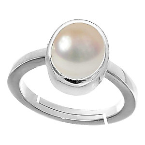 HARSHALI GEMS 92.5 Sterling Silver Adjustable Ring With Natural Certified 4.00 To 11.00Ct Pearl (Moti),Pearl Ring For Unisex