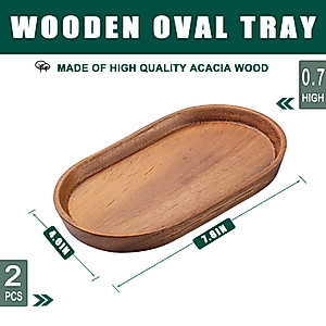 Vandroop Mini Serving Trays for Parties, Small Tray for Tea＆Coffee, Oval Wooden Plates for Serving Food, Decorative Tray for Appetizer＆Vegetables, Tray for Bathroom 7.8"×4.6" (Acacia, Set of 2)