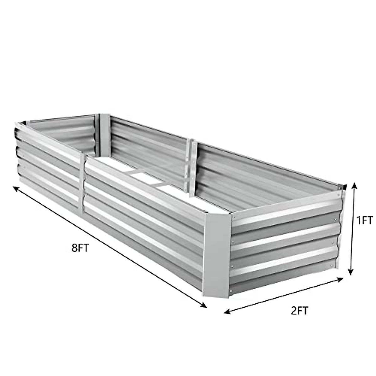 BIRASIL Outdoor Galvanized Raised Beds, Steel Garden Boxes for Flower Vegetables, Metal Planter Box for Gardening (8x2x1FT, Silver)