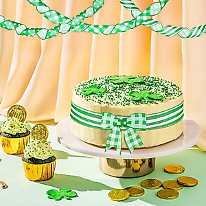 3 Rolls 15 Yards St. Patrick's Day Burlap Wired Ribbons Green Wrapping Ribbons Farmhouse Craft Ribbon Plaid Striped Dot Ribbons for Saint Patty's Day Party Irish Home DIY Crafts Holiday Decoration