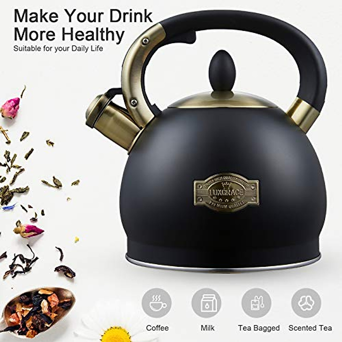 Tea Kettle -2.8 Quart Tea Kettles Stovetop Whistling Teapot Stainless Steel Tea Pots for Stove Top Whistle Tea Pot
