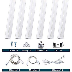 Led Shop Light 4ft 6500k 2640lm 24w, Bright White, Pack of 6, Linkable Led Shop Lights for Garage, Easy Led T5 Shop Lights for Workshop, Mounted Up-to Ceiling or Under Cabinet, Built-in On/Off Switch