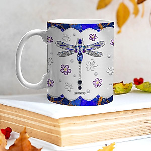 White Ceramic Coffee Mug Photo Mugs Personalized Picture Dragonfly Custom Name Birthday Gifts For Women Friends Mom Novelty Cup Table Desk Accessories Jewelry Style 11 and 15 Oz