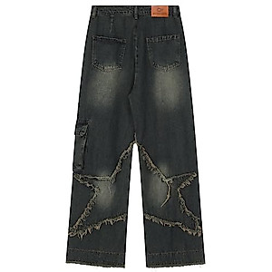 Aelfric Eden Women’s Star Jeans Y2K Unisex Streetwear Fashion Jeans Straight Fit Baggy Wide Leg Pants Causal Trousers