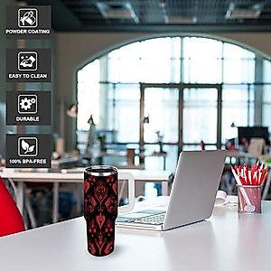 FOCIUZTA 40oz Deep Red Ornate Heart Pattern Tumbler with Lid, Travel Coffee Cup, Ideal for Easter, Gaming Enthusiast, Mother Day, and Birthday Gifts