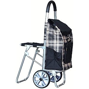 Shopping Trolley on Wheels Multi Function Shopping Cart Large Capacity Light Weight Foldable Wheeled Trolley with Seat Push Cart Bag with 2 Wheels Storage Hand Trucks,Blue ,