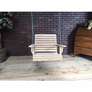 Generic 2FT Cypress Roll Porch Swing Made in USA with Hanging Hardware and Cup Holders, Unfinished Natural Wood Tone