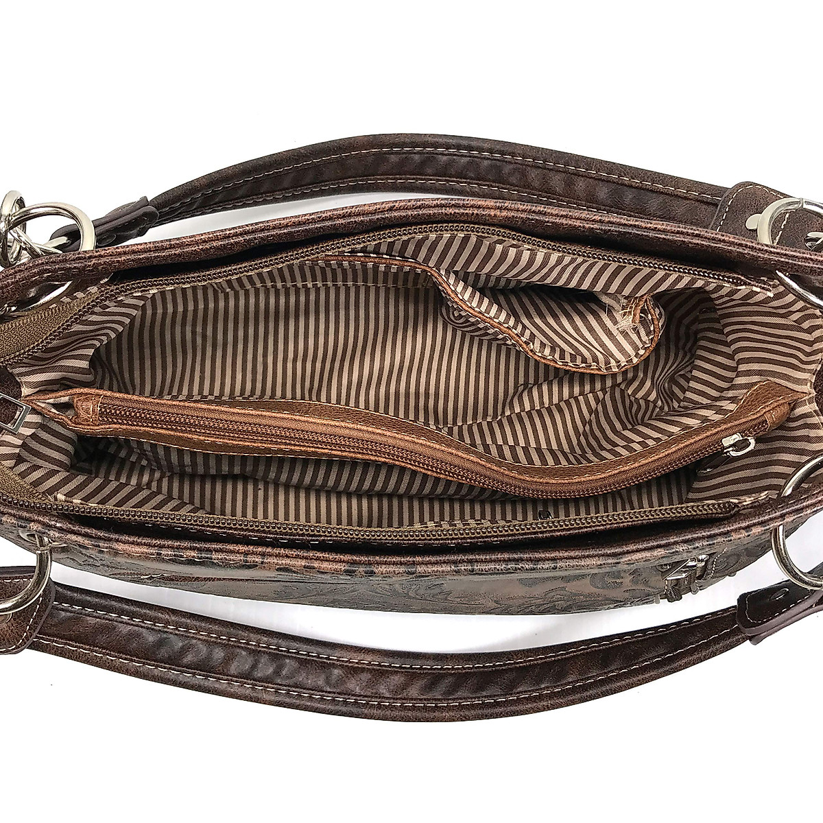 Zelris Women Shoulder Handbag Wallet Set Turquoise Concho Suede Fringe Two Tone Cowgirl Conceal Carry Purse (Western Brown)