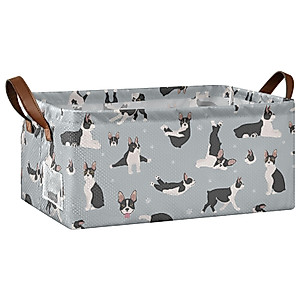 Exnundod Storage Bins Boston Terrier Pattern Collapsible Shelf Basket with Handles Yoga Dog Closet Organizers and Storage Bins with Metal Frames for Bedroom, Living Room Dorm,1PC