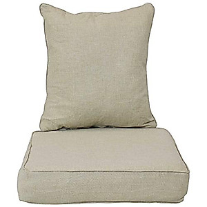 Sunnydaze Back and Seat Cushion Set for Indoor/Outdoor Furniture - 2-Piece Replacement Cushions for Deep Seating Patio Chair - Outside Pads for Porch, Deck and Garden Seats - Beige