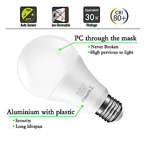 ProPOW Dusk to Dawn Light Bulb, Sensor LED Bulbs Smart Lights Bulb 5W A19 Automatic On/Off, Indoor/Outdoor Lighting Lamp for Porch Garage Driveway Yard Hallway(E26,Soft White,2-Pack)