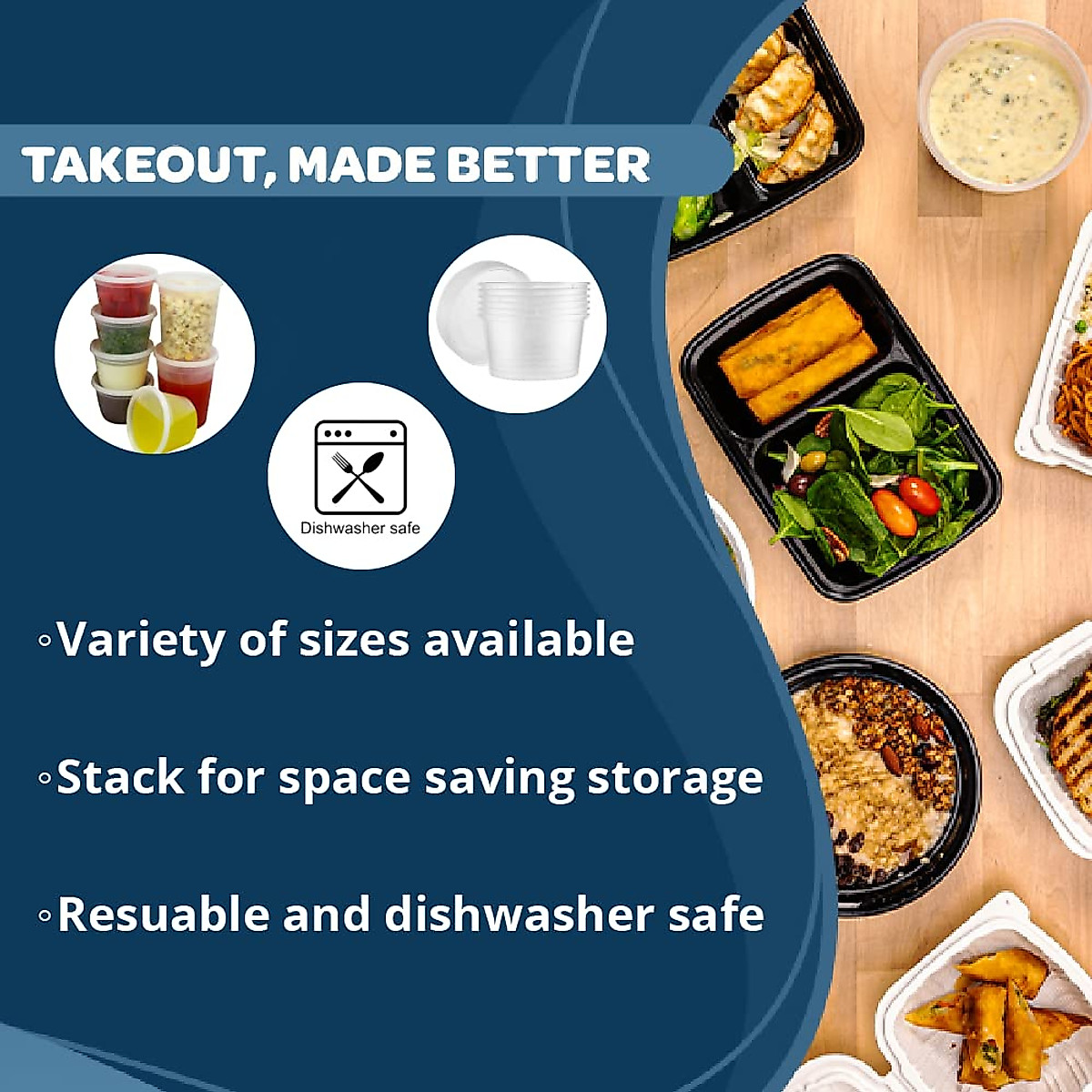 TIYA Takeout Food Containers - 16oz Bulk 240 Pack with Lids - Plastic Food Storage to-Go Containers - Reusable Microwavable Dishwasher Safe Takeout Cups - Airtight Leak Proof for Soups & Meal Prep