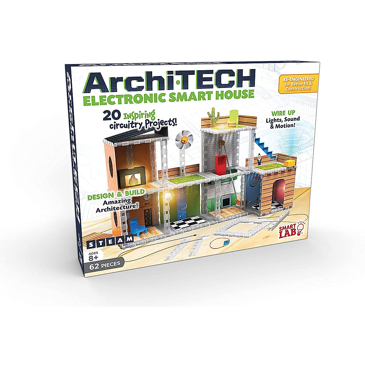 SmartLab Toys Archi-TECH Electronic Smart House - Educational Home Design Room Decoration Stem Building Toys & Engineering Kit - Build Your Own Smart House with Activity Book Building Set & 2x E-Books