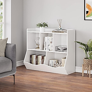 SUNNYFURN Kids 2-Tier Toy Storage Organizer Bookshelf - 5 Compartment Bookshelf & Toy Shelf for Kids' Room, Bedroom, Living Room, and Kindergarten - for Toys and Books White