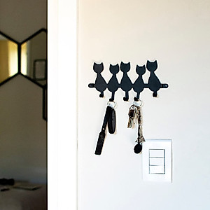 GEGUTON Wall Key Holder - Steel Hooks Holders Organizer for Keys, Decoration and Functional Items for Home, Birthday Gifts (Cats Theme)