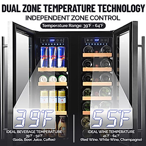 Zulay 24” Dual Zone Wine Cooler Refrigerator - Stainless Steel Beverage Refrigerator with Glass Doors for 88 Cans & 40 Bottles - Freestanding Memory Temperature Control Wine & Beverage Cooler